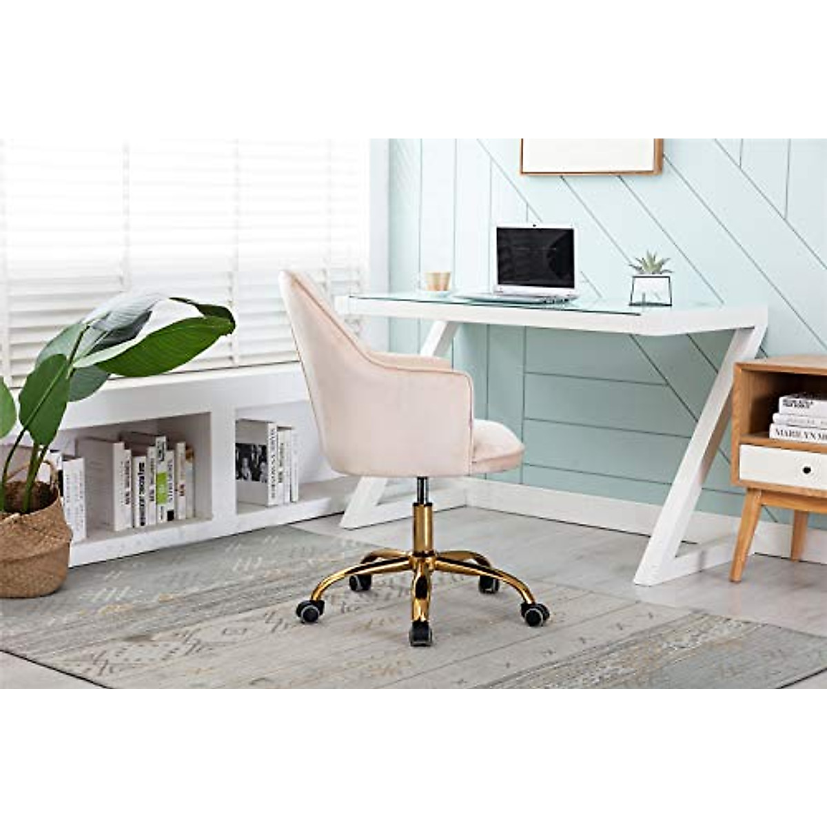 Gecheer Velvet Swivel Shell Chair for Living Room,Office Chair, Modern Leisure Arm Chair Beige