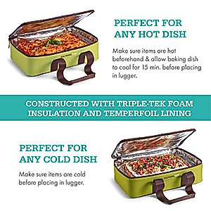 Rachael Ray Lasagna Lugger, Insulated Casserole Carrier for Parties, Fits 9"x13" Baking Dish, Green
