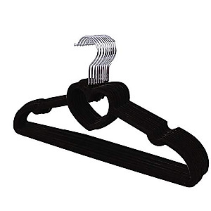 Velvet Hangers Pack of 20, Non Slip Standard ​Clothing Adult Heart-Shaped Clothes Hanger, Notches 360 Degree Swivel Hook Felt Hangers, for Heavy Coats, Jackets, Office Suits,Undergarments,Black