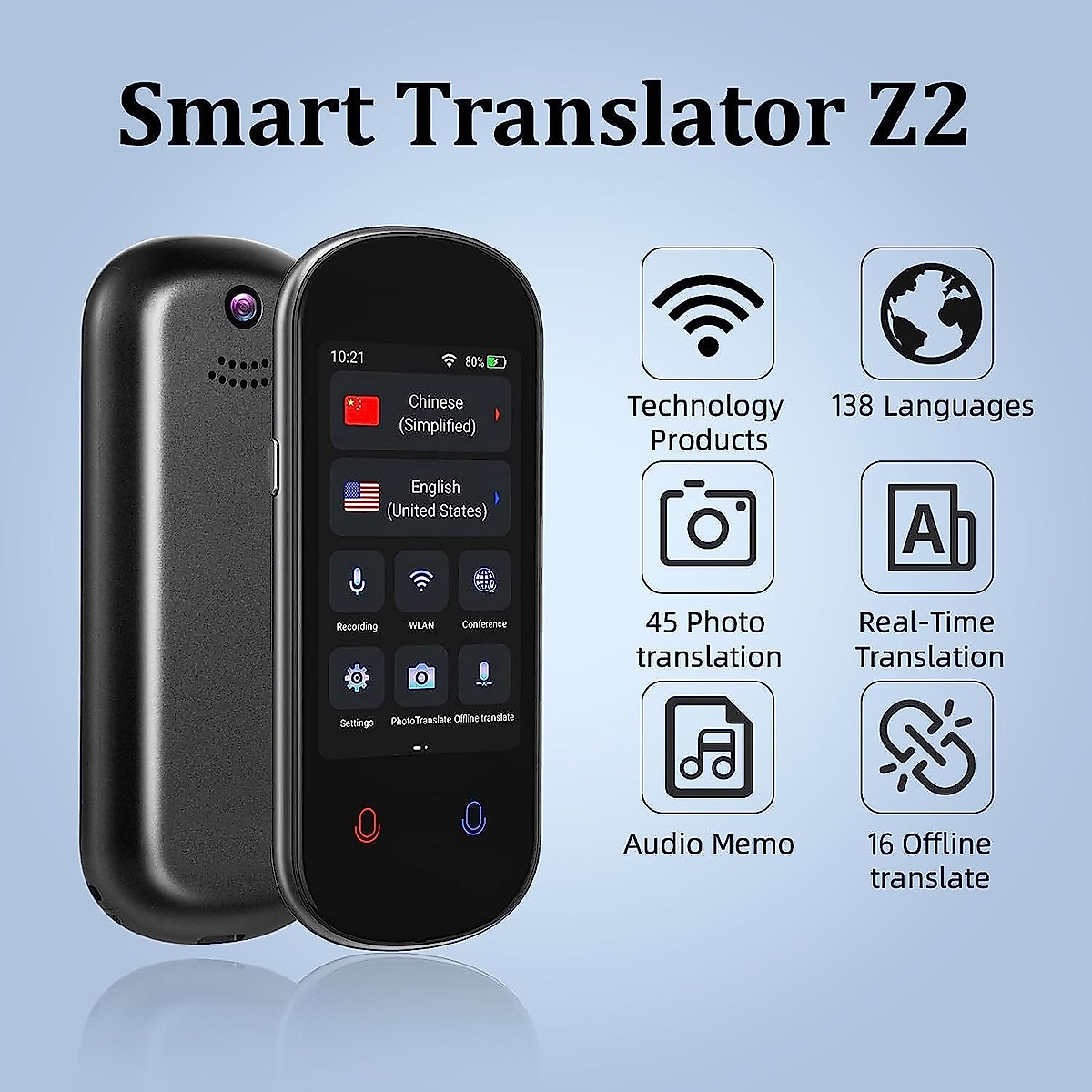 Instant Lanquage Translator Device，Electronic Foreign Language Translators，Two-Way Smart Voice and Photo Pocket Translator Real Time, 138 Languages Supported, Standy 180H, Portable Offline Translatio