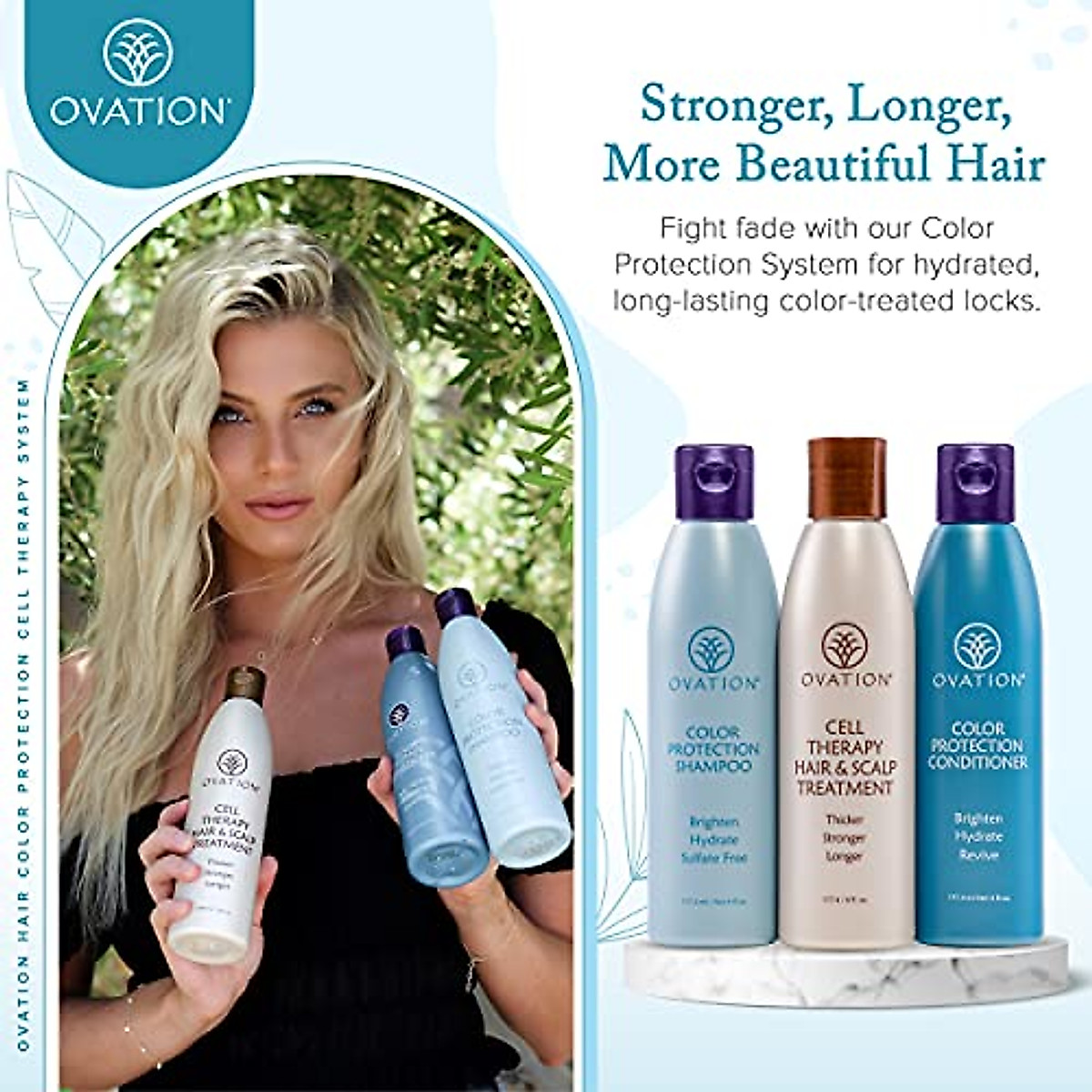Ovation Hair Color Protection Cell Therapy 6 oz System - Color Protection Shampoo and Conditioner, Cell Therapy Hair & Scalp Treatment - Hair Treatment Set to Brighten and Hydrate Color-Treated Hair