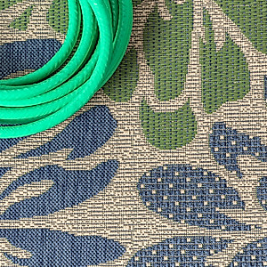 JONATHAN Y SMB110B-9 Zinnia Modern Floral Textured Weave Indoor Outdoor Area-Rug Bohemian Coastal Easy-Cleaning Bedroom Kitchen Backyard Patio Non Shedding, 9 X 12, Navy/Green