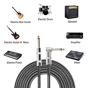 SUNYIN Amp Cord for Electric Guitar,10-Feet Electric Instrument Guitar Bass Cable,Straight to Right Angle Guitar Amp Cord with Gold Plated 3.5mm&6.5mm Stereo Adapter,Audio Cable,4 Picks