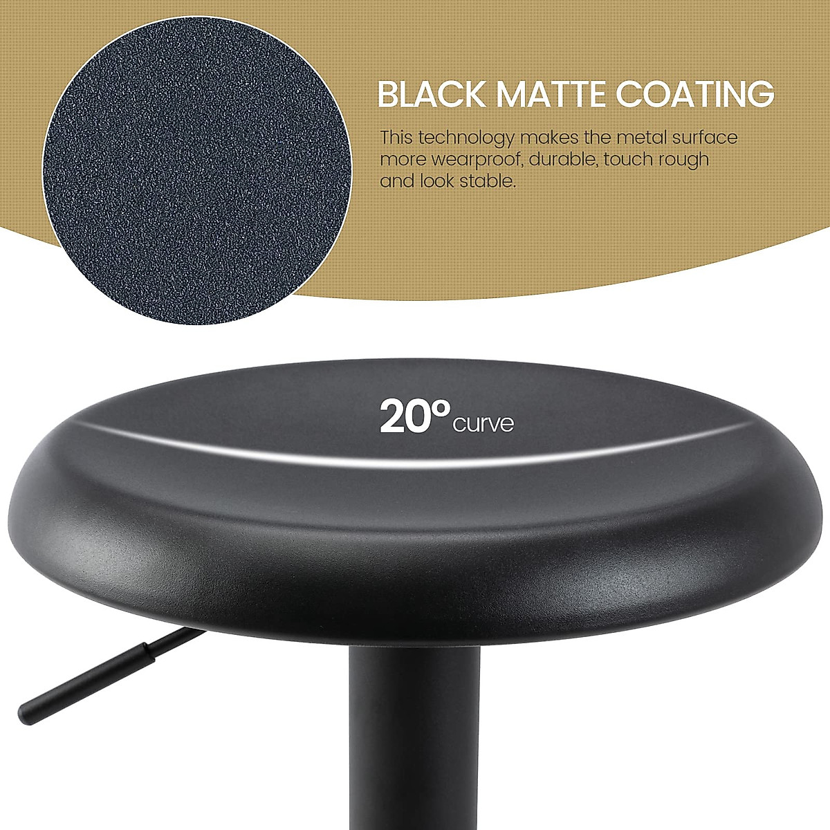 Brage Living Adjustable Bar Stool, Swivel Round Metal Airlift Barstool, Backless Counter Height Bar Chair for Kitchen Dining Room Pub Cafe, 1 pc (Black)