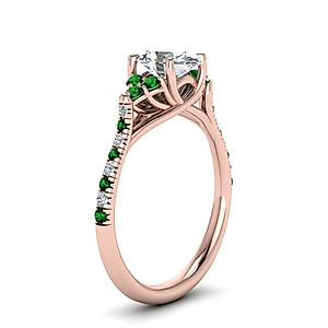 JewelryGift Oval Shaped Petite Cathedral Diamond Ring Rose Gold Plated Created Emerald Oval Shape Green Color Petite Engagement Rings Cathedral Setting in Size 11 Fashion Jewelry