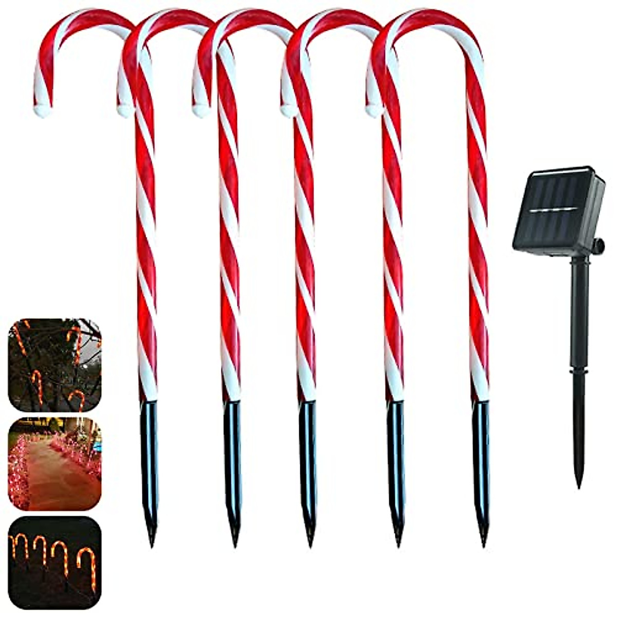Christmas Candy Cane Lights,Solar Christmas Light， Christmas Candy Cane Pathway Lights， Christmas Decoration， for Home Garden New Year Holiday Lights， 5pcs