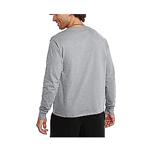 Champion Long Sleeve, Classic T-Shirt for Men (Reg. or Big & Tall), Oxford Gray Script, Large
