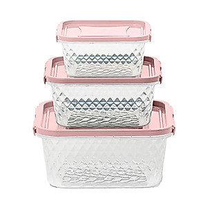 Plasvale Food Storage Plastic Containers Set of Crystal Line - 6 Pieces - Microwave, Freezer and Dishwasher Safe - BPA Free (Rose)