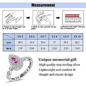 Teardrop Cremation Ring for Ashes - 925 Sterling Silver Urn Keepake Rings Memorial Jewelry for Women (Red, 8)