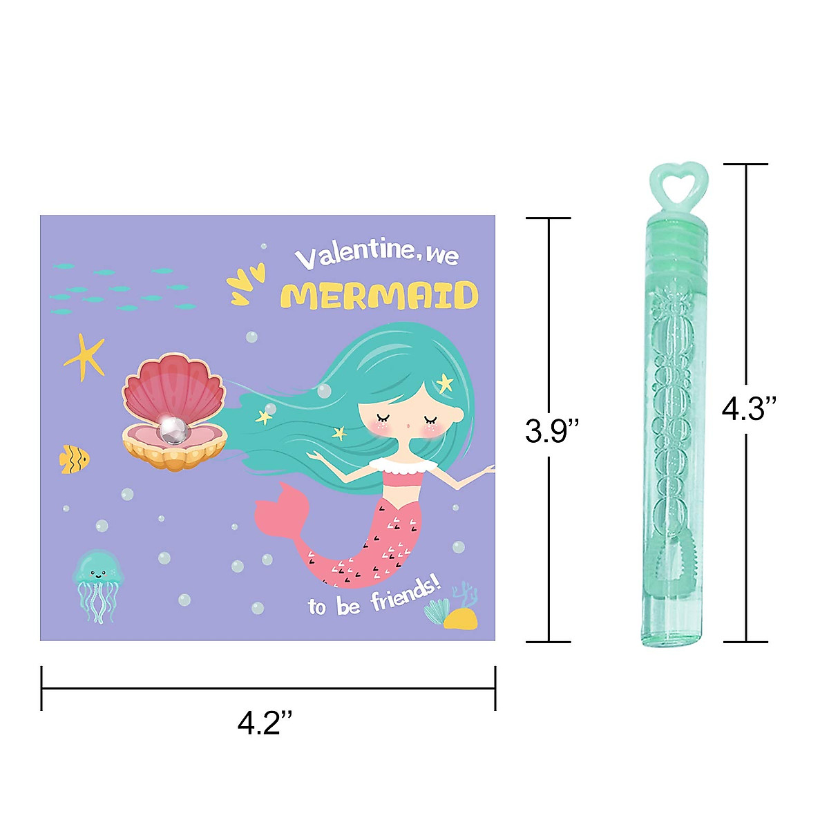 Valentines Day Gifts for Kids - Valentines Day Cards for Kids - Mermaid Princess Valentine Card Bubble Wands 24 Pack - Valentine's Day Bubbles Party Favors Toys for Girls School Classroom Exchange