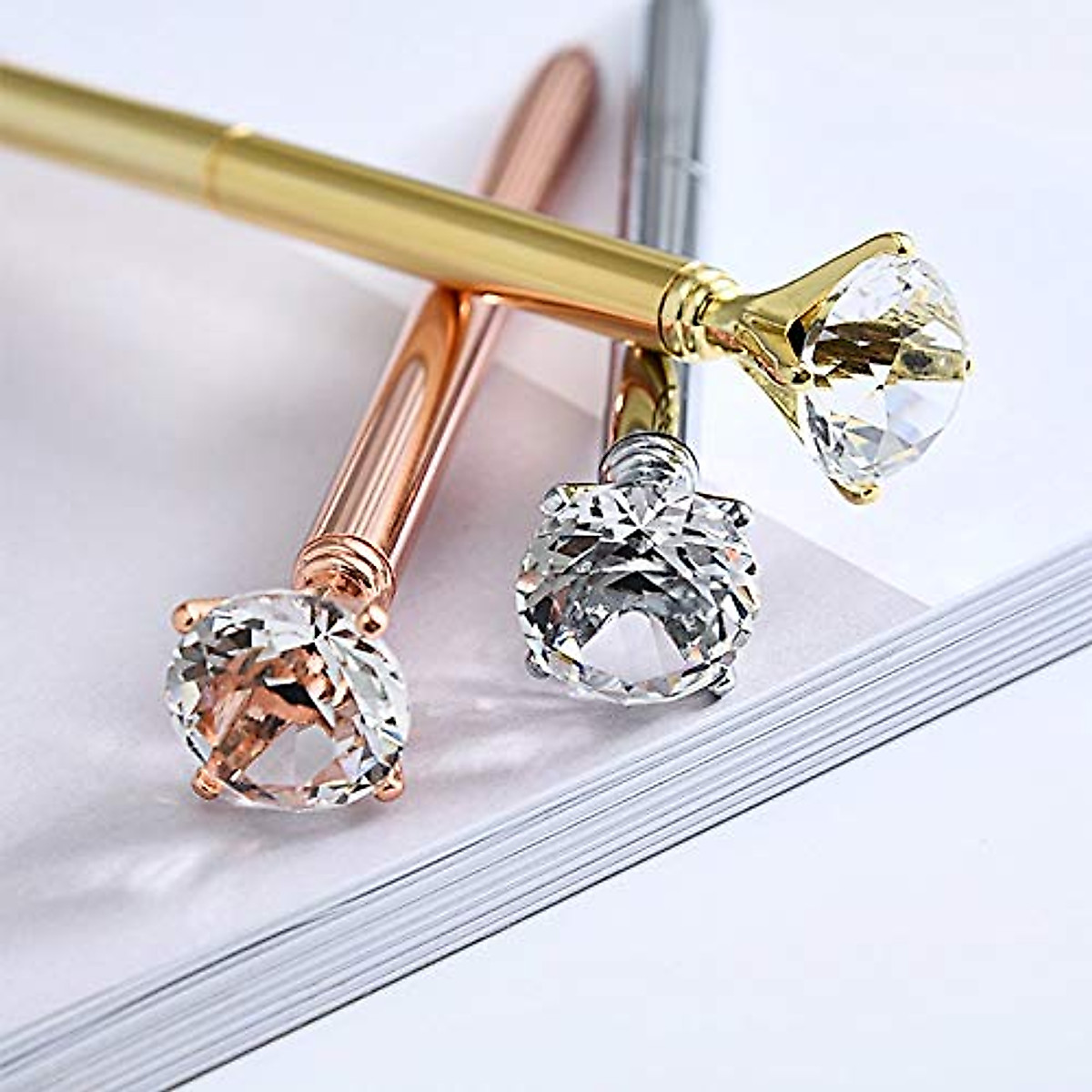ZZTX 6 PCS Big Crystal Diamond Ballpoint Pen Bling Metal Ballpoint Pen Office Supplies Gift Pens For Christmas Wedding Birthday, Includes 6 Pen Refills