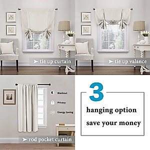 H.VERSAILTEX Blackout Room Darkening Curtain Balloon Curtains & Tie-up Curtains Bathroom Window Curtains Short Rod Pocket Curtain Panel - 42" Wide by 63" Long - Solid in Ivory/Cream