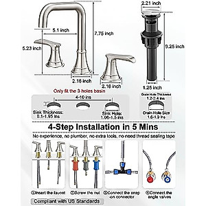 HOIGY Brushed Nickel Pull Down Kitchen Faucet and Bathroom Sink Faucet Set, 3-Function Pull-Out Kitchen Faucets with Deck Plate, 3 Hole Widespread Bathroom Sink Faucet with Pop-up Drain