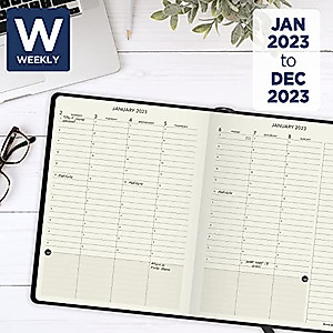 AT-A-GLANCE 2023 Weekly & Monthly Planner, Plan. Write. Remember, Hourly Appointment Book, 7-1/2" x 10", Large, Pocket, Bungee Closure, Black (70695005)