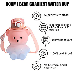 Aetygh 27oz Kawaii Straw Bottle Water Bottle, Cute Bear Leakproof Portable Water Bottle For Women Girls School Office Travel