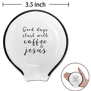 Christian Gifts for Women Men, Coffee Spoon Rest Holder, Coffee Bar Table Decor, Coffee Lover Accessories- Good Days Start with Coffee and Jesus - 05