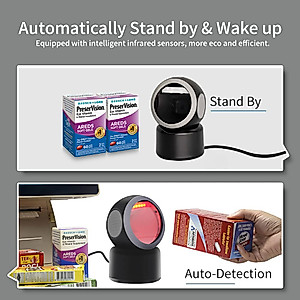 Alacrity 2D 1D QR Desktop Barcode Scanner, Omnidirectional Hands Free USB Wired Barcode Reader, Capture Codes on Screen, 3300DW, Black