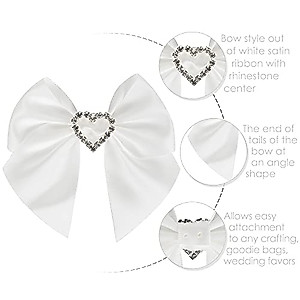 AIMUDI White Bows Satin Ribbon Rhinestone Bows 3" Premade Sparkle Bows with Gems Pre-Tied Craft Bows with Rhinestone Gift Bows for Wedding Sewing Crafts Gift Wrapping Baby Shower - 12 Counts