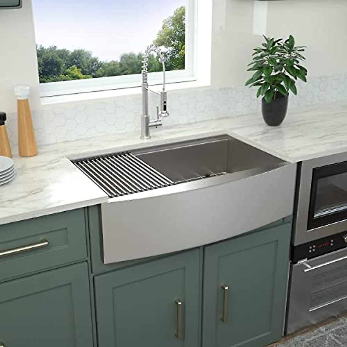 36 Inch Farmhouse Sink - Logmey Stainlese Steel Workstation Farmhouse Kitchen Sink 16 Gauge Apron Front Sink Single Bowl Farm Sink 36x21x9 Inches