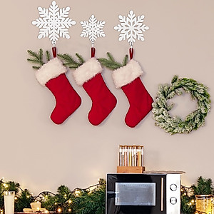 Threehoney 3 Pcs Wooden Blue Snowflake White Snowflake Towel Hooks Xmas Socks Hooks Pool Towel Rack Outdoor Wooden Flip Christmas Tree Decorative Wall Hook for Bathroom Bedroom (White)