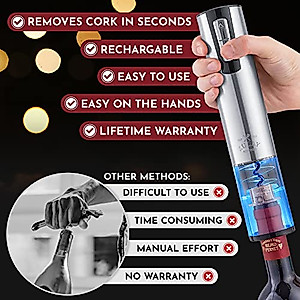 Zulay Electric Wine Opener With Charging Base and Foil Cutter - Stainless Steel Automatic Wine Bottle Opener - Rechargeable Electric Wine Bottle Opener - Wine Opener Electric Corkscrew Opener