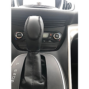 Black Leather Gear Shift Knob Cover for Ford Focus 2012 2013 2014 2015 2016/ Ford Fiesta 2014 2015 2016 / Ford Fusion S / Fusion SE 2013 2014 2015 2016 / Fusion Gear Shift Cover / Accessories for Ford