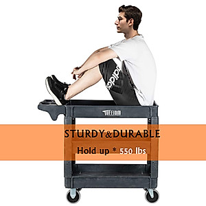 TUFFIOM Plastic Service Utility Cart with Wheels, 550lbs Capacity, Heavy Duty Tub W/Deep Shelves, Multipurpose Rolling 3-Tier Mobile Storage Organizer, for Warehouse Garage Industrial Cart
