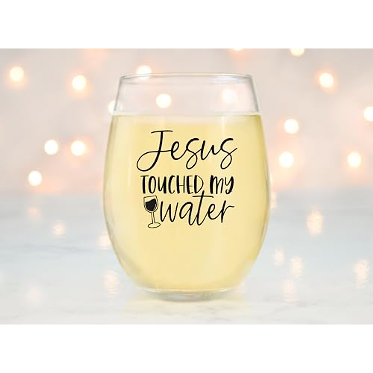 Jesus Touched My Water Funny Wine Glass - 15 Oz, Scratch-Resistant Wine Glass - Perfect Stocking Stuffer, Christian Birthday Gifts for Women or Funny Wine Gifts for Any Occasion - Printed in the USA