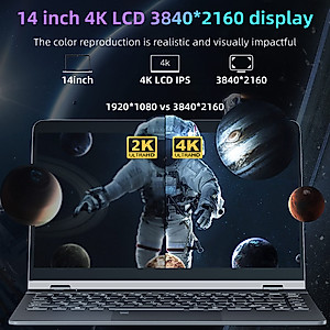ZWYING laptop【MS 2019 office & Win 11 Pro】 14 inch 4K （3840 * 2160） All Metal 2 in 1 360° Convertible Laptop with Touchscreen 12th Alder Lake-N95 (up to3.4GHz) DDR5 12GB/512GB SSD Tablet Notebook PC
