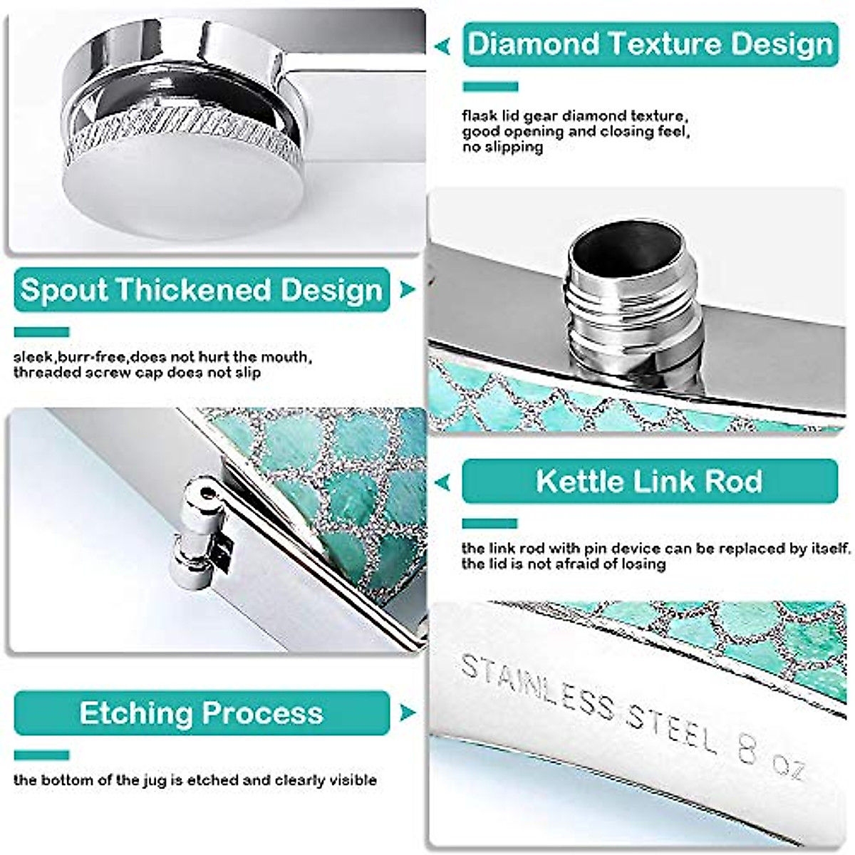 Mermaid 8oz hip stainless steel flask whith flasks for liquor for women,whiskey flask for women,Great Gift Idea Flask (Dream blue)