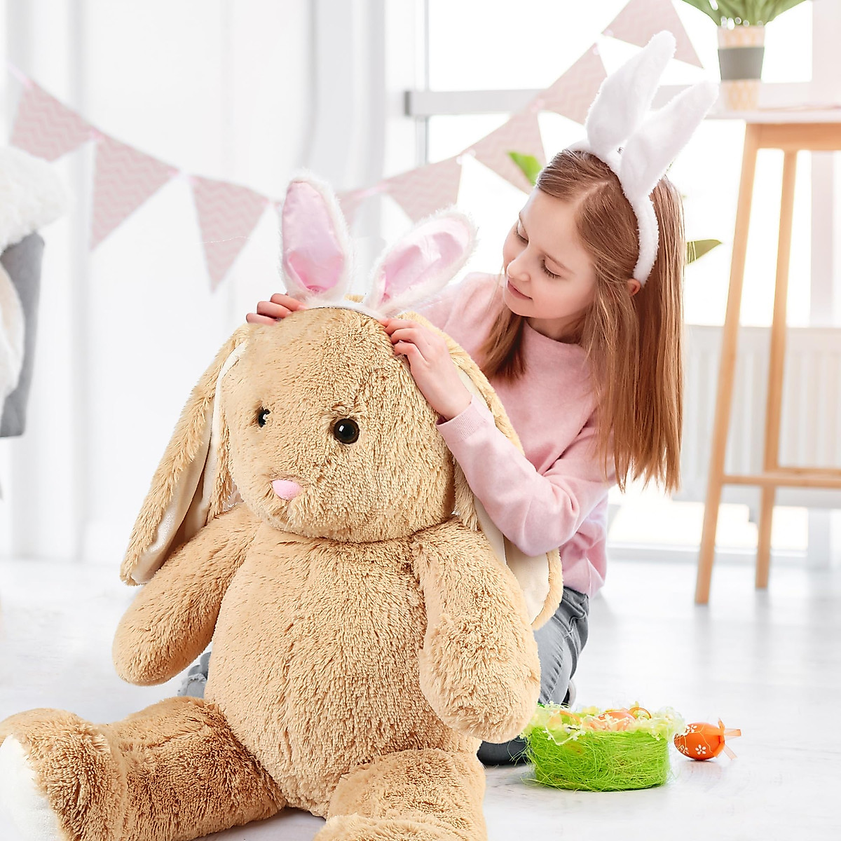 BenBen Bunny Stuffed Animal, 36" Jumbo Soft Rabbit Plush Toy, 3FT Lop-Eared Brown Bunny Plushie