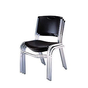Lifetime 42830 Stacking Chair, Black with Silver Steel Frame, 4 Pack