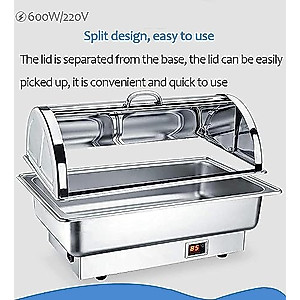 Food Warmer, Chafing Dish Stainless Steel Chafing Dishes, 9L Buffet Server, Catering Food Warmers with 90° Half Clamshell for Parties, Buffets, Adjustable Temperature (1/2 Size Food PAN)