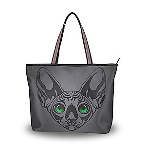 Large Shoulder Bag Sphynx Cat Handbag Tote Bag With Zipper for Work Travel Beach Shopping School