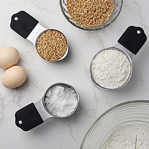 Magnetic Measuring Cups and Spoons Set Including 7 Stainless Steel Stackable Measuring Cup 8 Double Sided Magnetic Measuring Spoons with 1 Leveler for Dry and Liquid Ingredients (black)