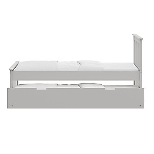 Gray Twin Trundle Bed, Heavy Duty Malibu Solid Wood Bed Frame with Twin Size Pull Out Toddler Trundle Bed for Kids