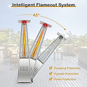 Toolsempire Outdoor Patio Heater 42,000 BTU, Propane Gas Space Heater Pyramid Stainless Steel Heaters Quartz Glass Tube with Wheels for Garden, Yard, Residential & Commercial Use, 90” Tall, Silver