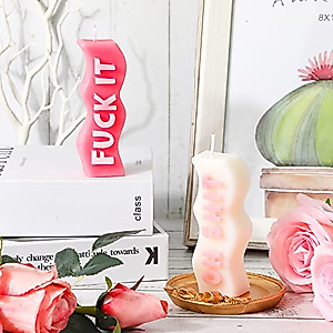 Coume 2 Pieces Aesthetic Candles Atmosphere Candle Wavy Word Fun Shaped Trendy Soy Wax Scented Cool Funny Gift for Christmas Office Birthday Home Decoration (Funny), White,pink
