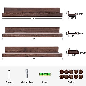 Axeman Floating Shelves, Wall Shelves Set of 3, Walnut Floating Shelves Picture Ledge Shelf for Nursery Bedroom Living Room Kitchen Office, Walnut