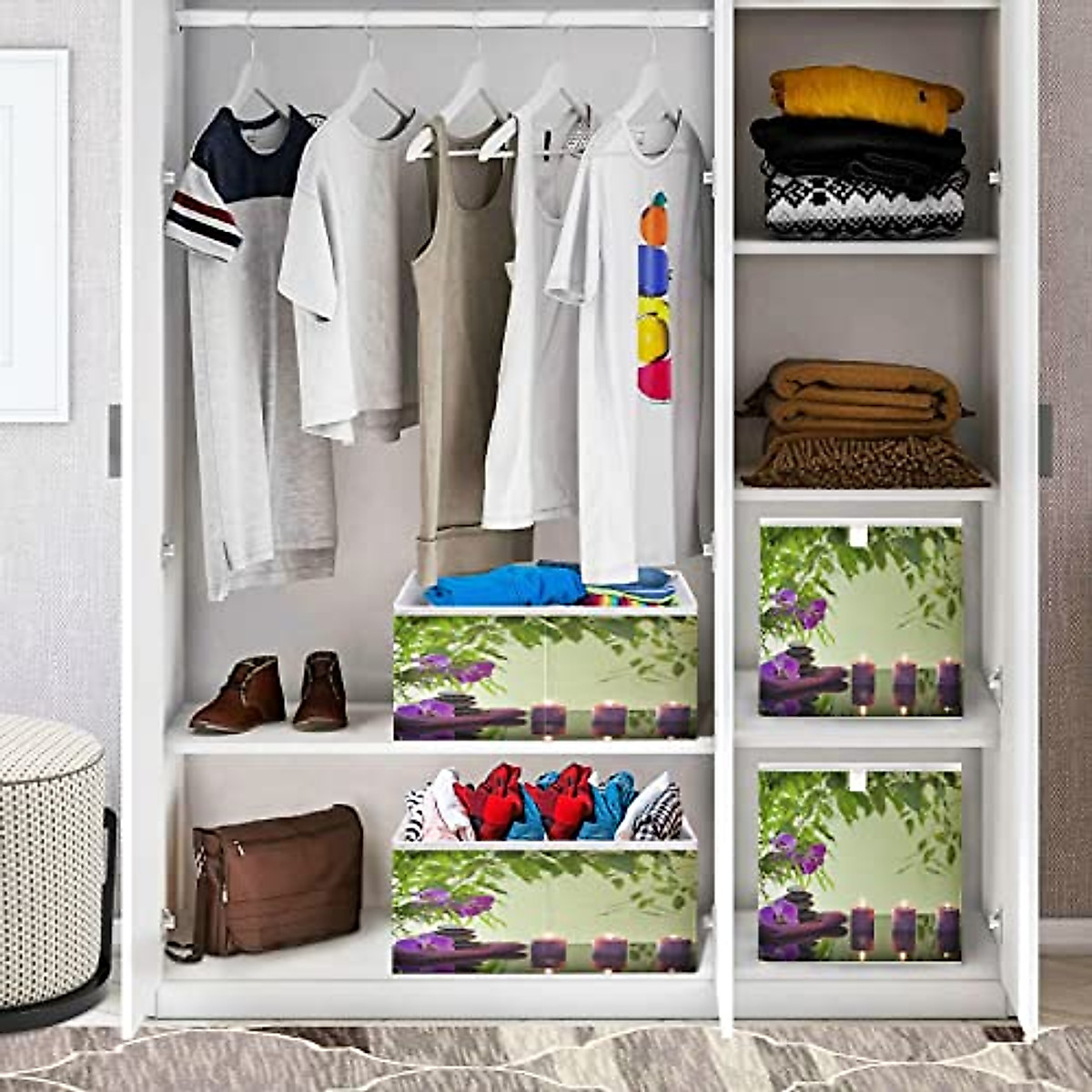 Kigai Aromatic Candles and Orchids Cube Storage Bins - 11x11x11 in Large Foldable Cubes Organizer Storage Basket for Home Office, Nursery, Shelf, Closet