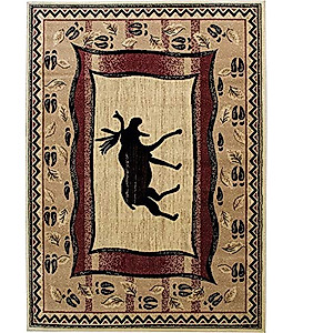 Rustic Lodge Log Cabin Decor Elk Deer Moose Area Rug (5 Feet 3 Inch X 7 Feet 5 Inch)