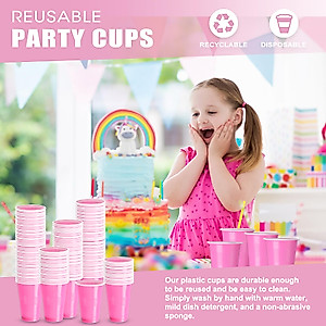 200 Count Pink Cups Plastic Disposable Bachelorette Party 16 Oz Hot Pink Small Cups Cocktail Cup Drinking Cup Bulk for Baby Shower Water Beverage Birthday Picnic Coffee Indoor Outdoor Events Supplies