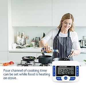 Fdit Count Down Timer Multi-Function 4 Channels Digital Kitchen Cooking Timer 4 Groups Set Magnetic Laboratory Meeting Timer with Digital Alarm Clock Function