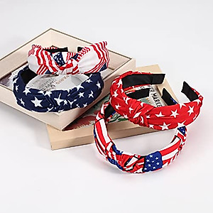 Budsmile 4PCS American Flag Headbands for Women Girls Independence Day 4th of July Red White Blue Patriotic USA Bow Knotted Wide Headband Yoga Hair Band Hair Hoops