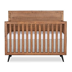 Evolur Stilnovo Mid Century 4-in-1 Convertible Crib in Sugarcane, Greenguard Gold Certified, 3 Mattress Height Settings, Modern Nursery, Wooden Furniture