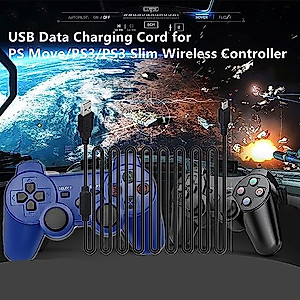 Rzzhgzq 3 Pack 10ft PS3 Controller Charger Cable Charger for Sony Playstation 3 / PS-3 Slim SixAxis Controller,PS3 Charging Cord,PS Move DualShock 3 Remote Charge Wire,Digital Camera, TI84 Plus CE
