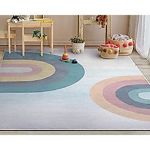 Well Woven Kids Rugs Kaleidoscope Rainbow 5' x 7' Multi Pastel Modern Printed Machine Washable Area Rug