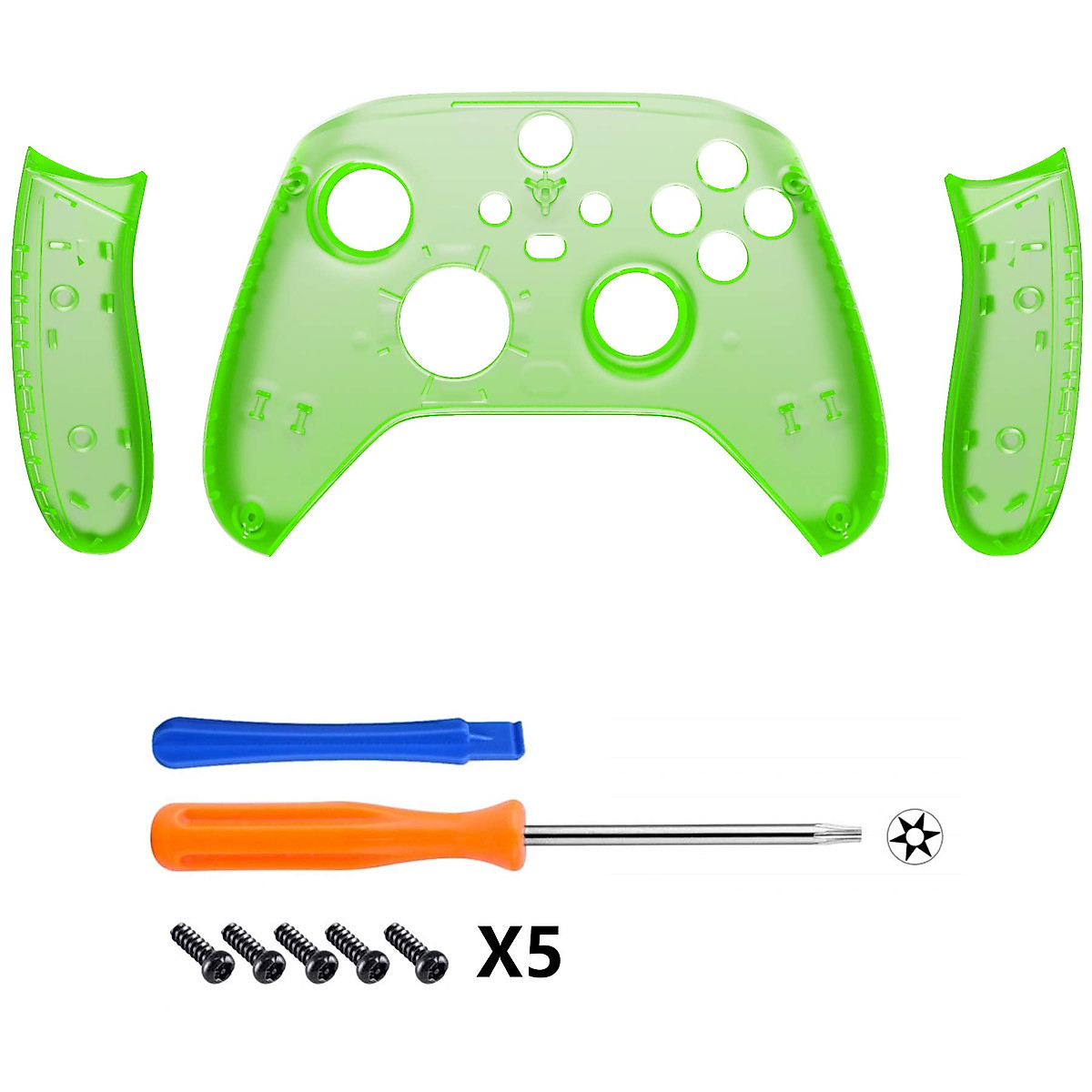 eXtremeRate Side Rails Grips Shell for Xbox Core Wireless Controller, Clear Green Replacement Part Front Housing Cover Handles Faceplate for Xbox Series X & S Controller [Controller Excluded]