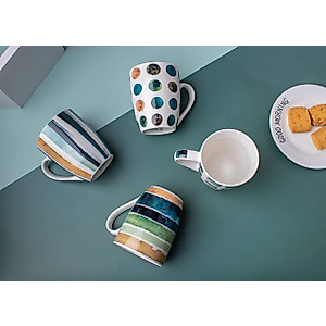 MACHUMA Set of 4 11.5oz Marble Patterns Coffee Mugs, Ceramic Tea Cup Set.