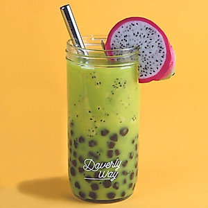 Daverly Way Reusable Boba Bubble Smoothie Cups with Lid And Metal Reusable Straw and Straw Cleaner In Fun Gift Box (1-pack, 24oz Boba Tea Drinking Jar)